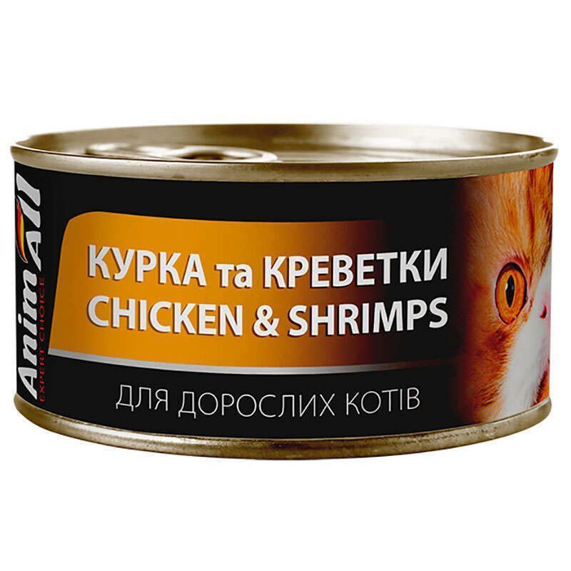 AnimAll Cat Chicken and Shrimps - консерва для кошек с курицей и ...